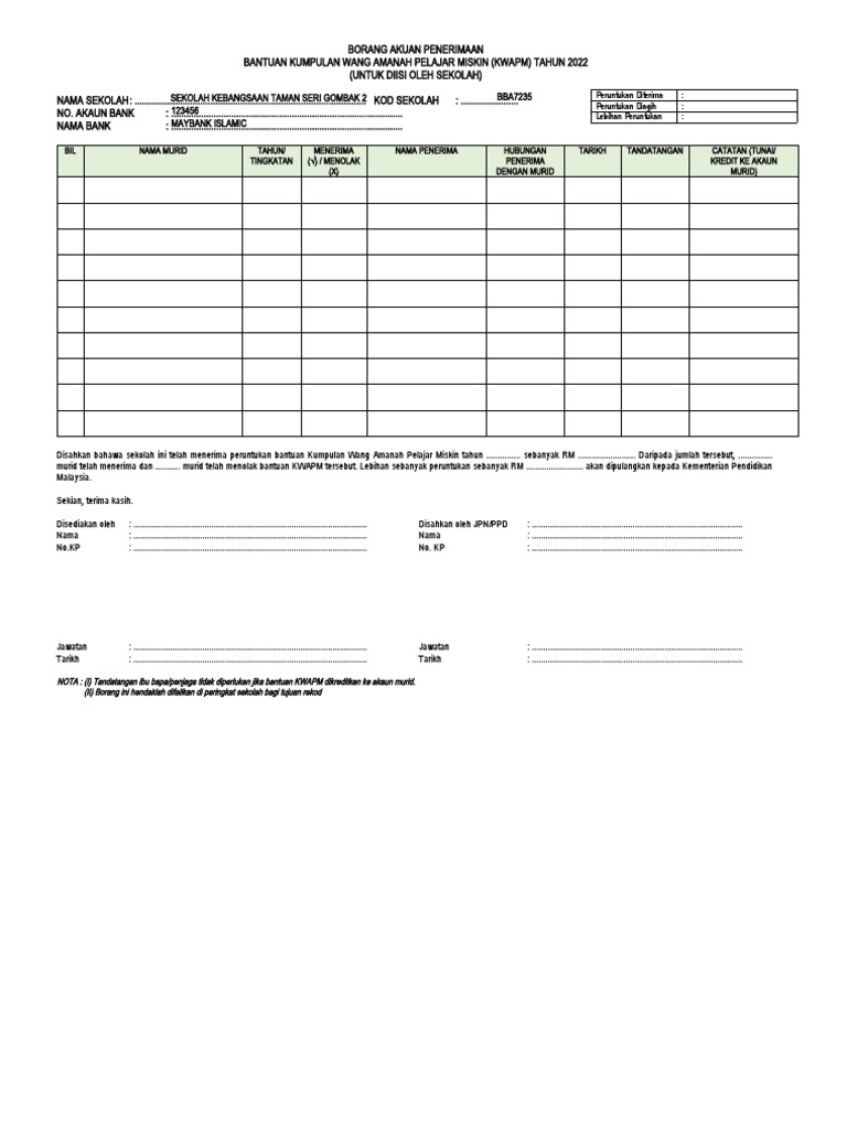 Borang Akuan Penerimaan Kwapm Tunai 2022 | PDF