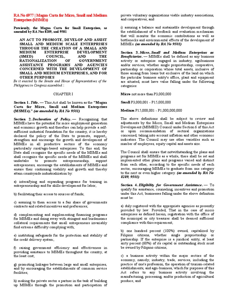 RA No 6977 | PDF | Small And Medium Sized Enterprises | Loans