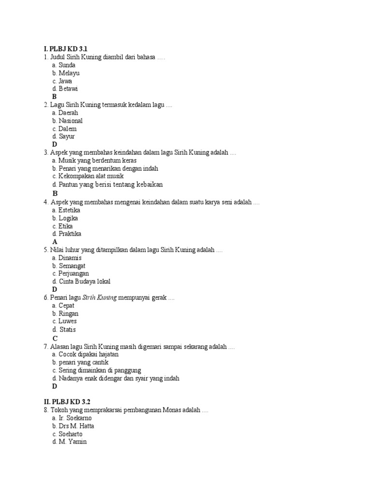 Soal Pas PLBJ | PDF | Seni