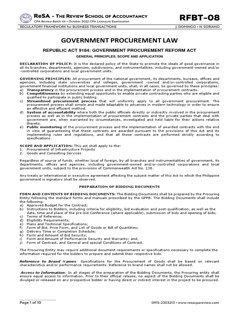 RFBT-08 (Government Procurement Law) | PDF | Procurement | Government ...