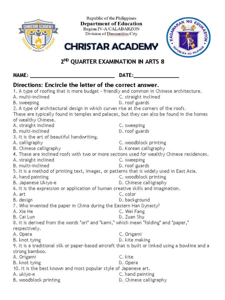 2nd Quarter Calligraphy Examination | PDF | Calligraphy | Ukiyo E