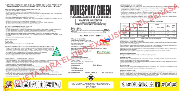 Precauciones y Uso de Pure Spray Green | PDF | Agua | Pesticida