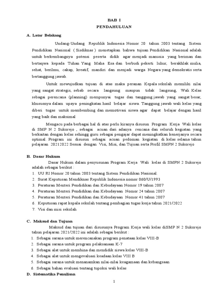 2 Program Kerja Wali Kelas | PDF