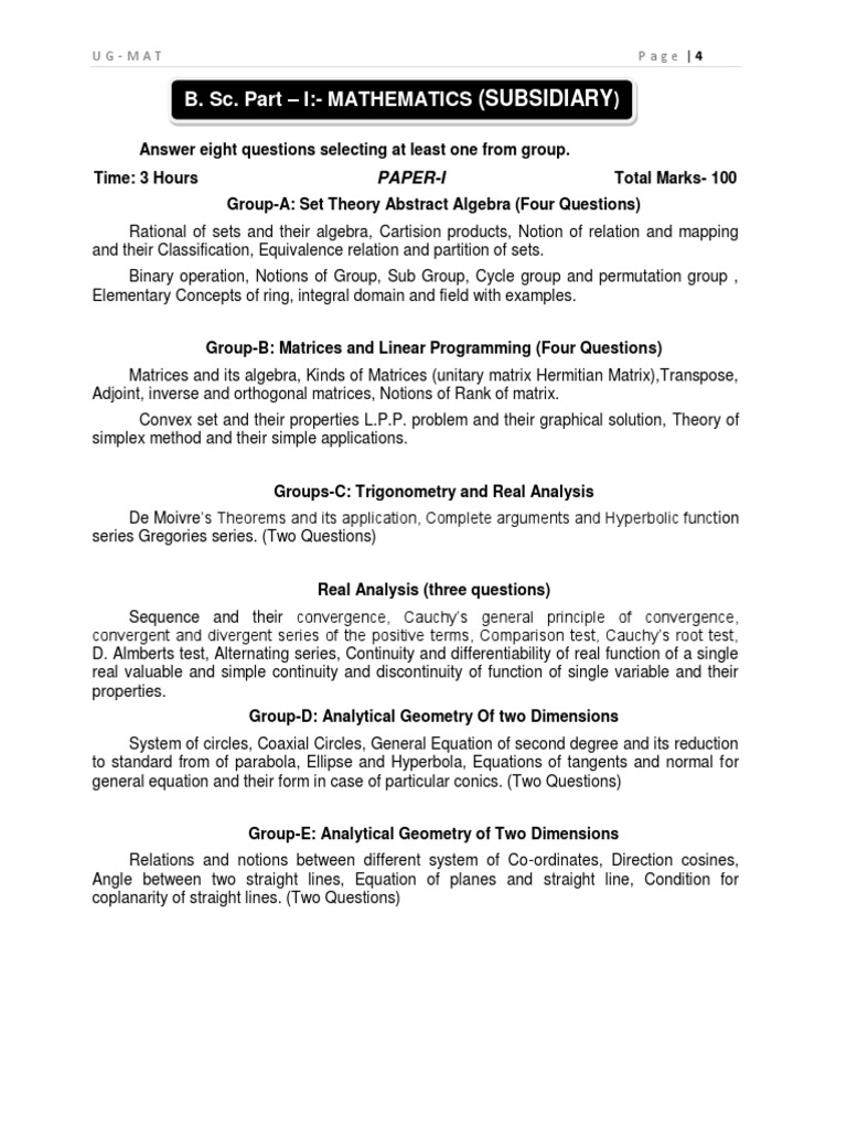 Ug Syllabus-Mat | PDF