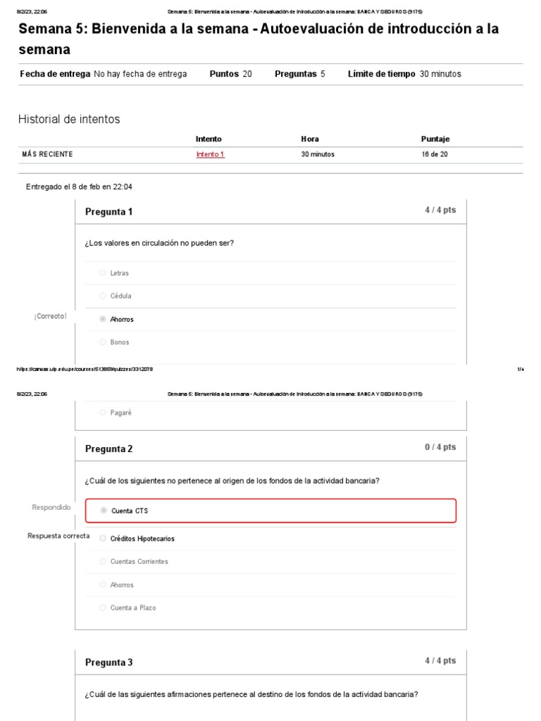 Autoevaluación de Introducción A La Semana - BANCA Y SEGUROS | PDF | Bancos | Business