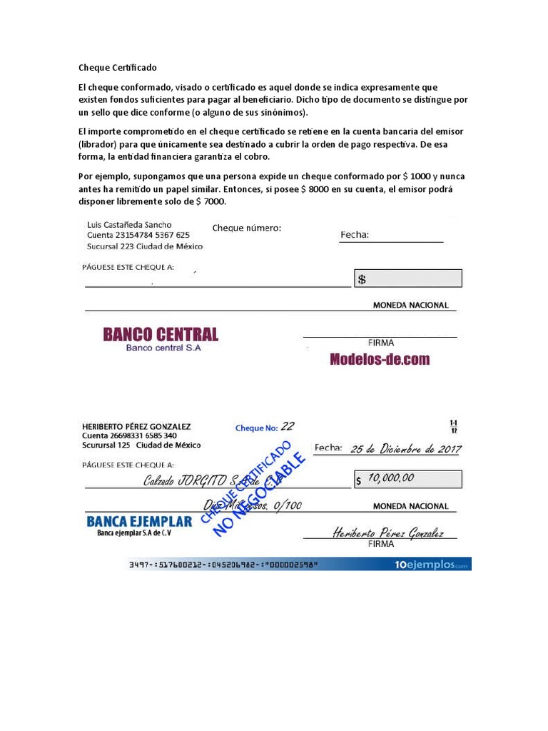 Cheque Certificado y No Negociable | PDF