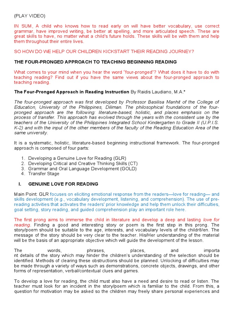 Final 4 Pronged Approach | PDF | Reading Comprehension | Teachers