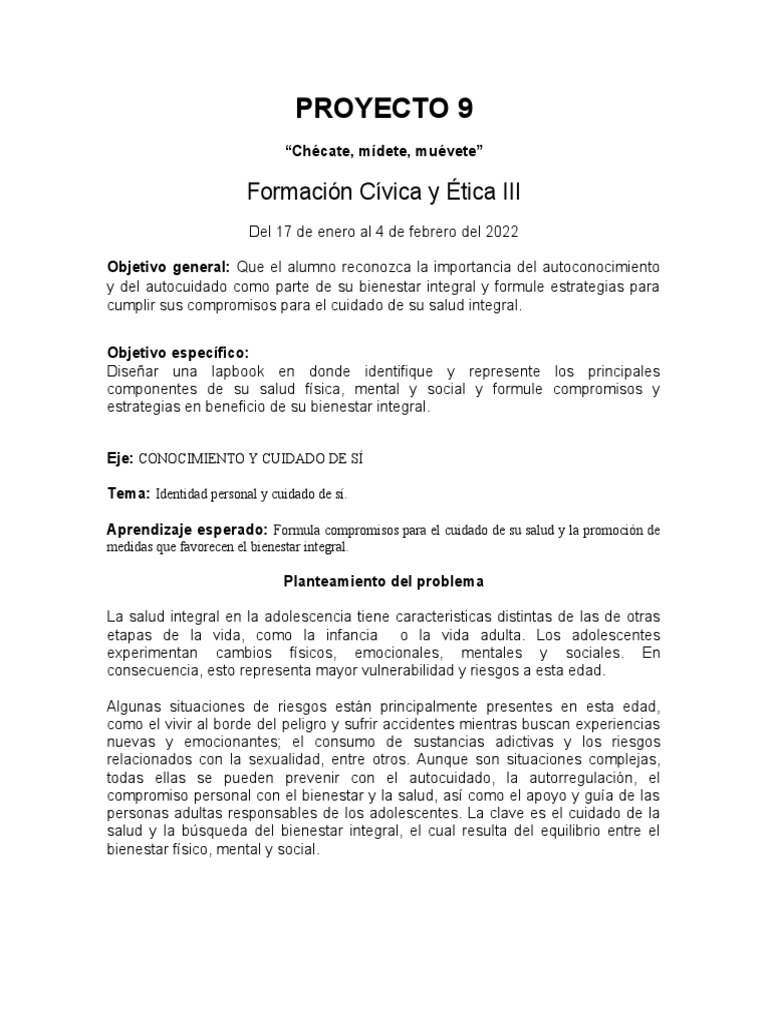 Proyecto 9 - FCE III Chécate, Midete, Muévete | PDF | Adolescencia | Bienestar