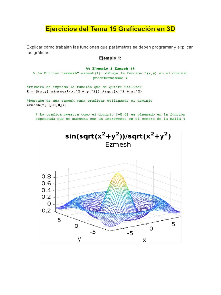Ejercicios de graficación 3D en Matlab | PDF | Función (Matemáticas ...