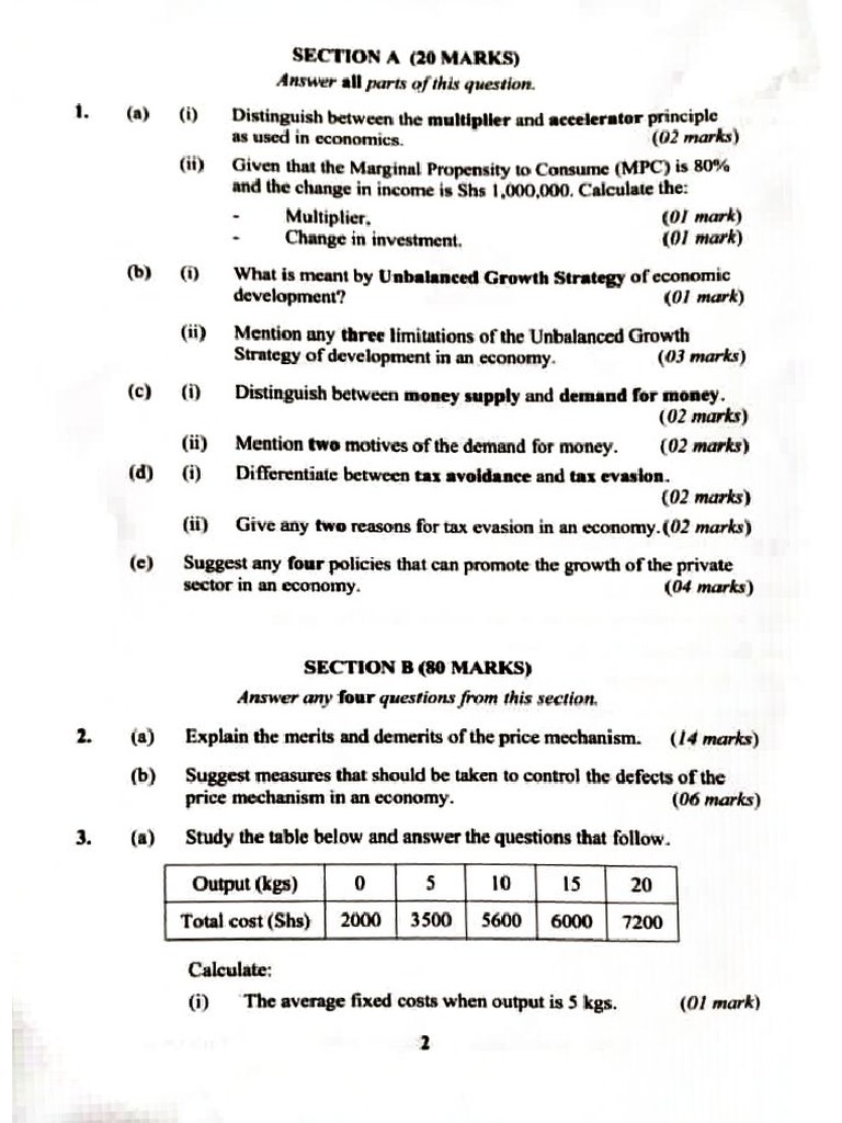 Uace Economics 2022, Paper One. | PDF