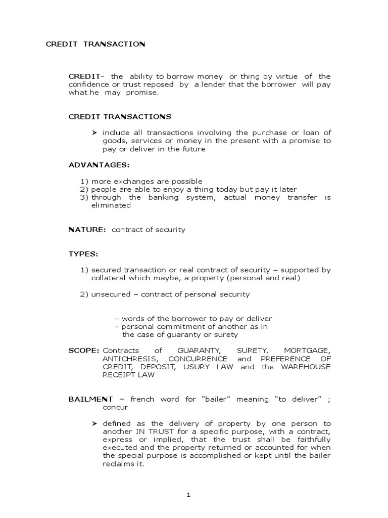 Credit Transactions - Revised | PDF | Loans | Interest