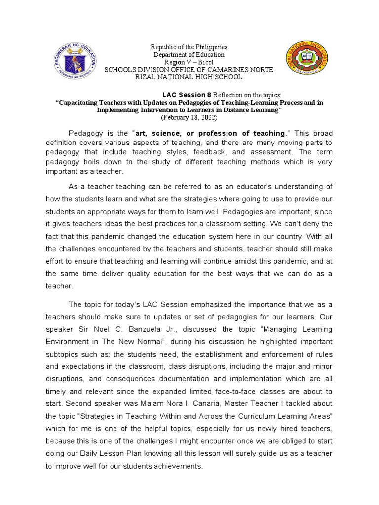 Lac Session Reflection 8 | PDF | Pedagogy | Teachers