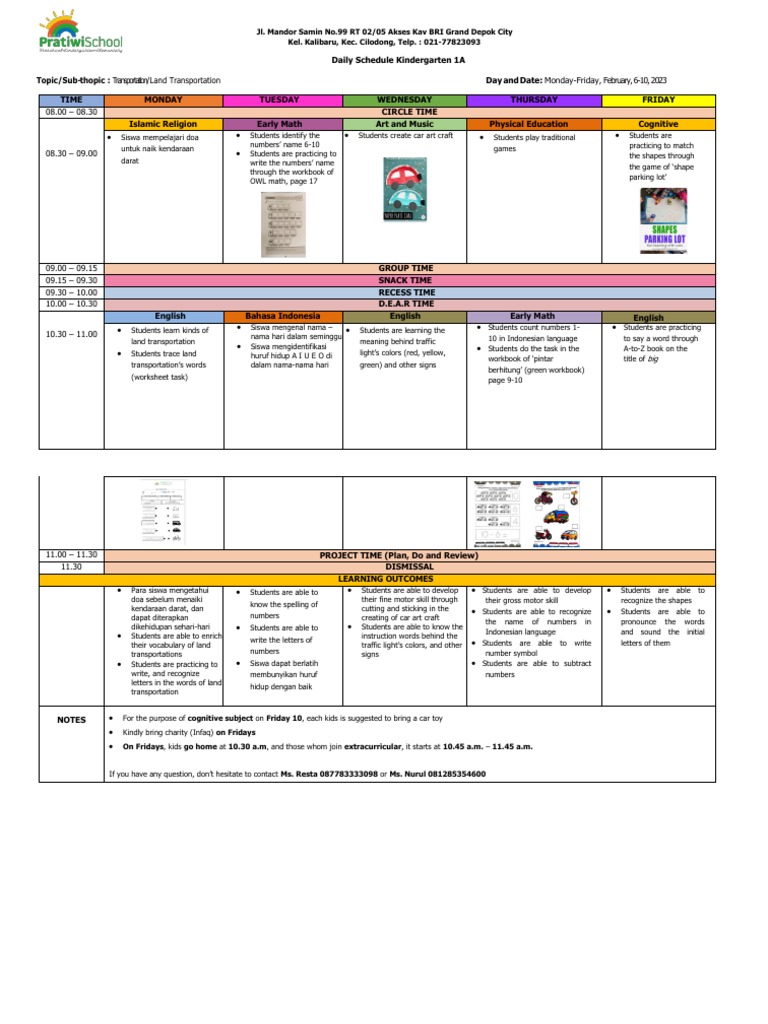 Daily Schedule - K1A - T3W5 - Transportation - Land Transportation ...