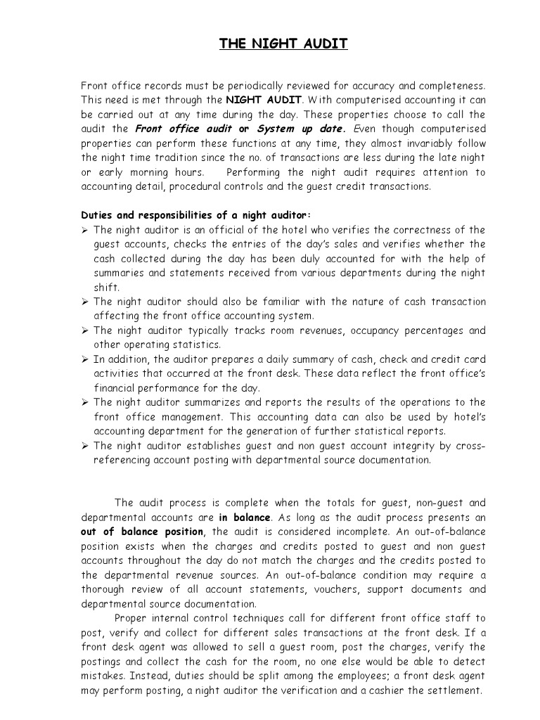 The Night Audit Procedure - Copy | Debits And Credits | Audit