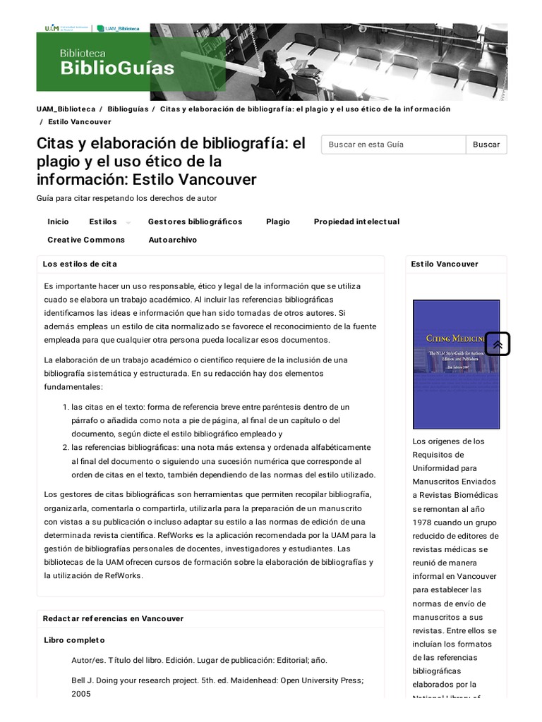 Estilo Vancouver - Citas y Elaboración de Bibliografía - El Plagio y El ...