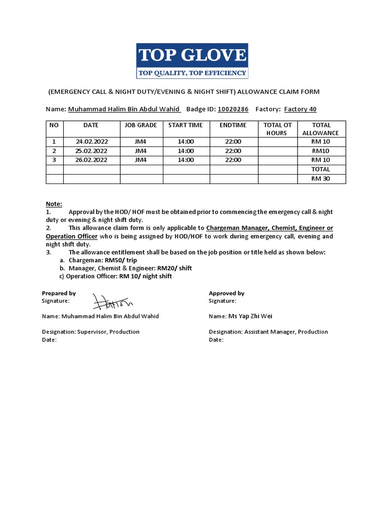 Claim Elaun Shift 24.02.2022 - 26.02.2022 | PDF