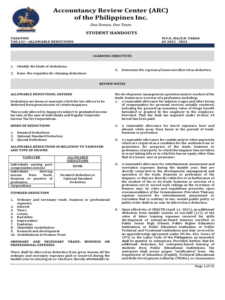Allowable Tax Deductions Guide 2022-2023 | PDF | Tax Deduction ...