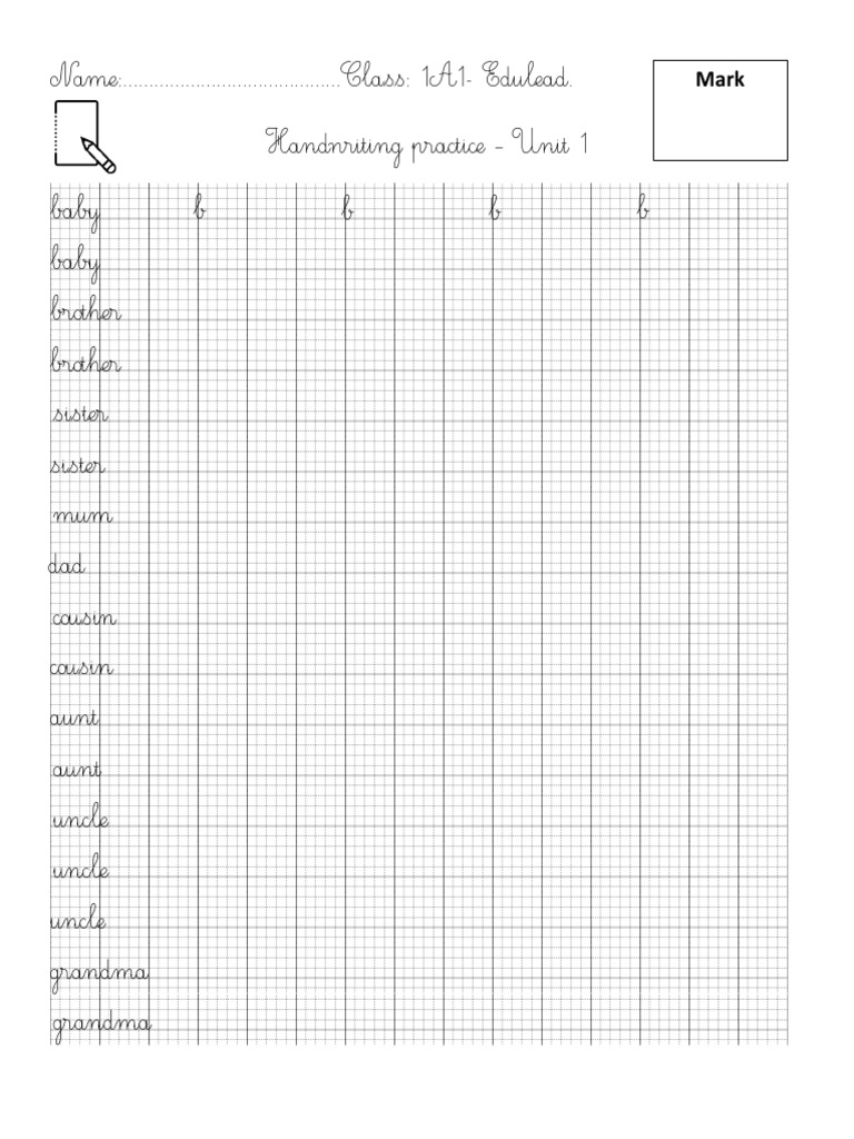 Handwriting Practice for Class 1A1 | PDF | Language Arts & Discipline ...