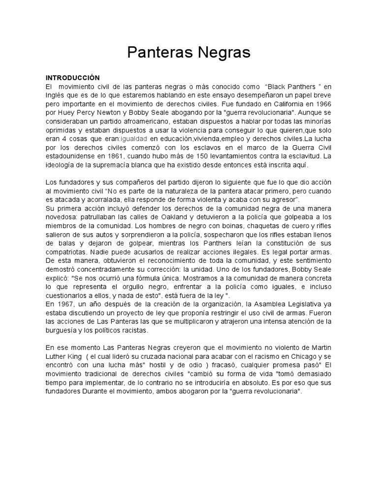 Ensayo Panteras Negras | PDF | Fiesta de pantera negra | Derechos humanos