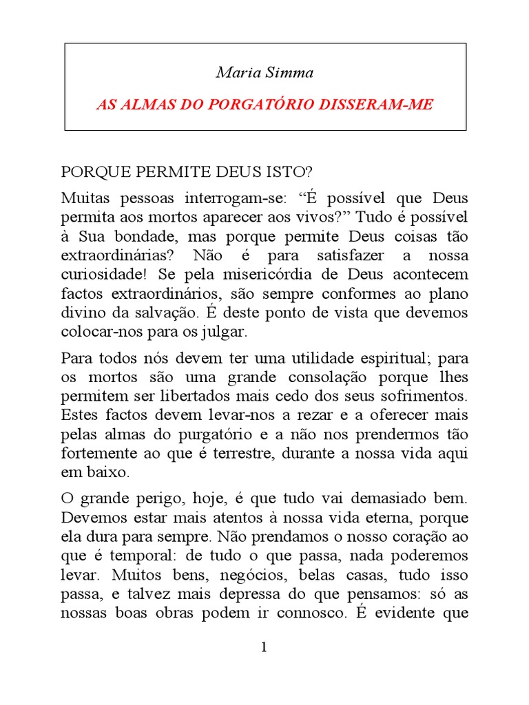 Maria Simma As Almas Do Purgatorio Disseram Me | PDF | Purgatório | Alma