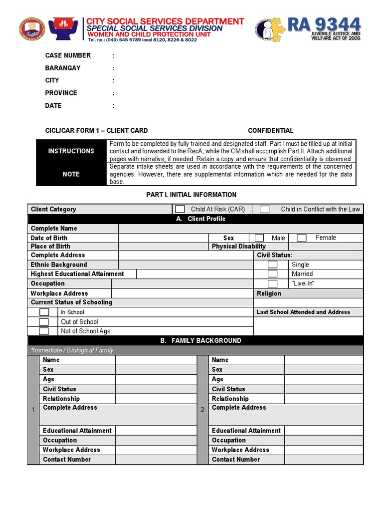 CICL Intake and Referral | Download Free PDF | Social Work | Psychosocial