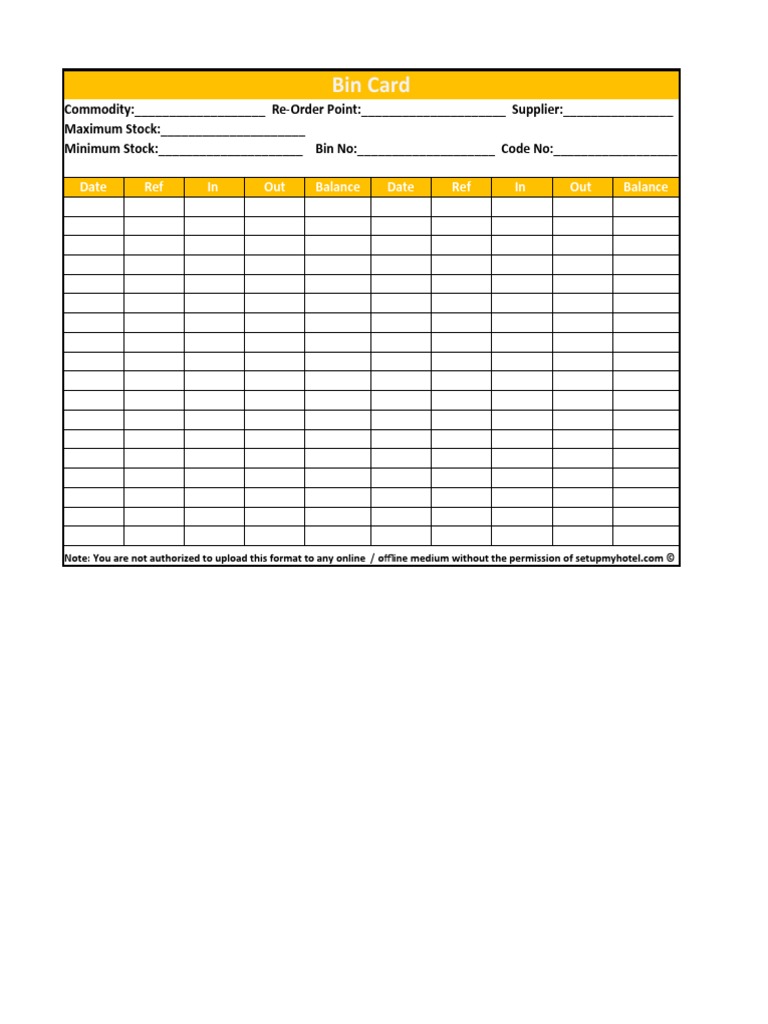 Bin Card Format Download | PDF