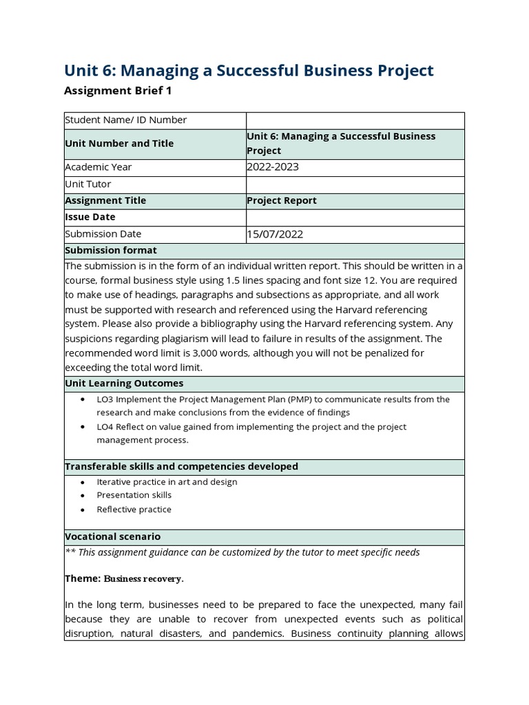 5039 Assignment Brief 2 Business Recovery | PDF | Project Management ...