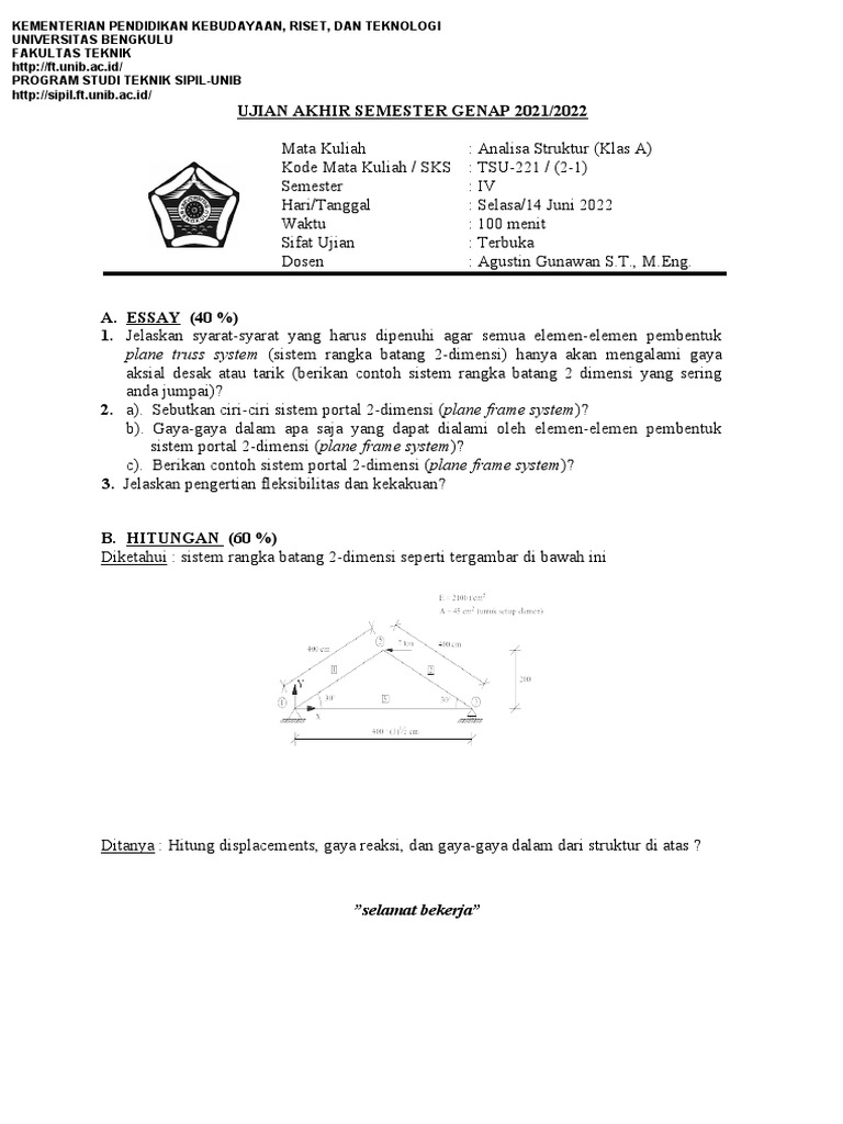 220613-Soal UAS Anstruk Kls.A | PDF | Sains & Matematika | Komputer