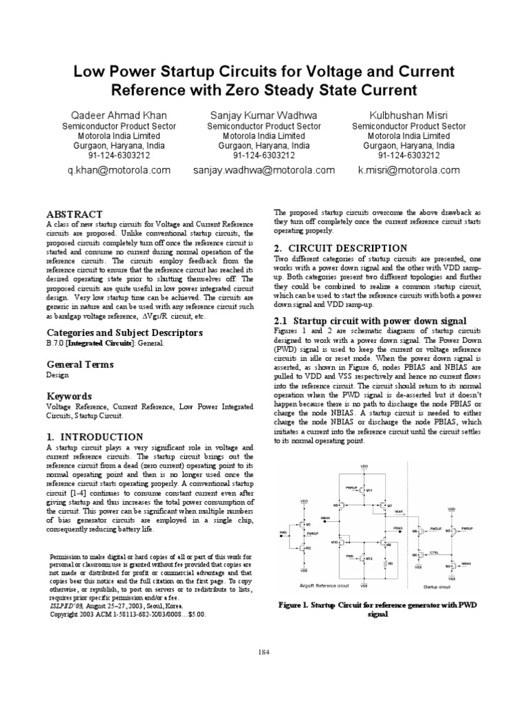 Low Power Startup Circuits For Voltage and Current Reference With Zero ...