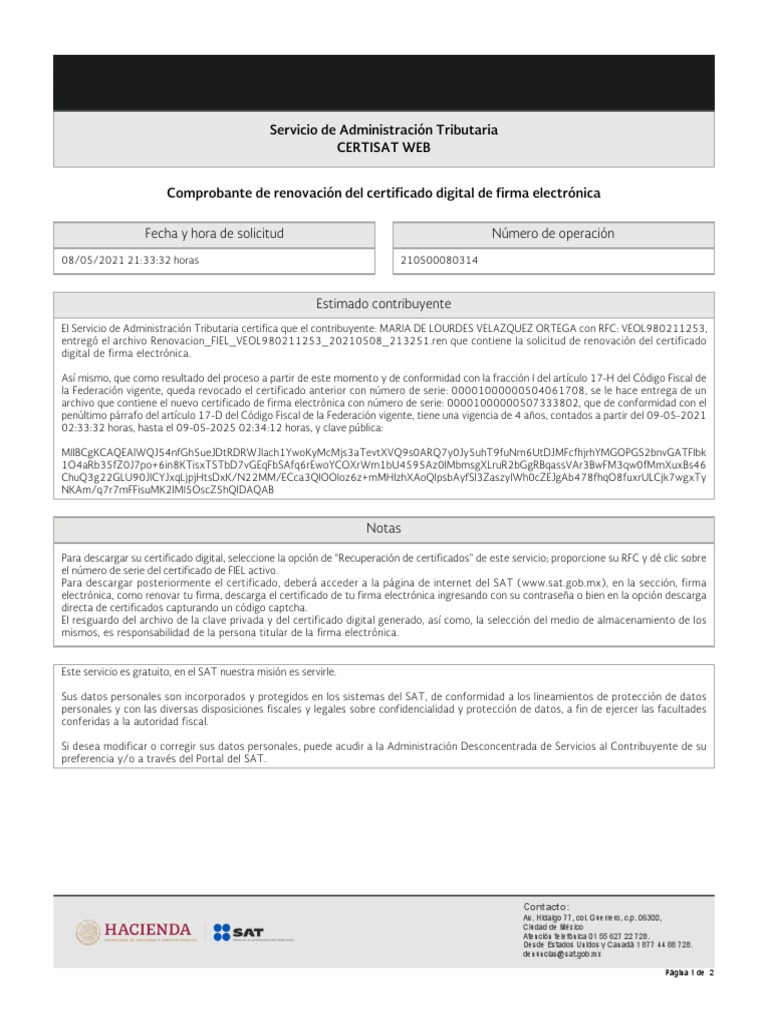 Acuse de Recibo Por Solicitud de Trámite de Renovación de Certificado Digital | PDF | Privacidad ...
