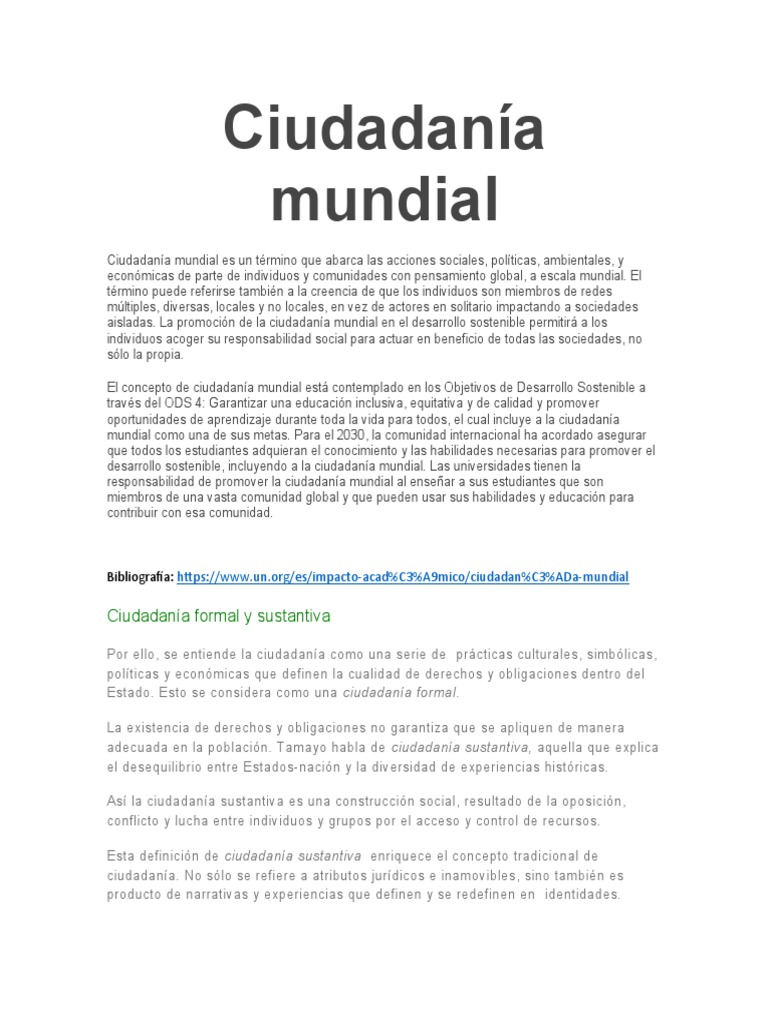 Ciudadanía Mundial y Formalidad | PDF | Sociedad | Desarrollo sostenible