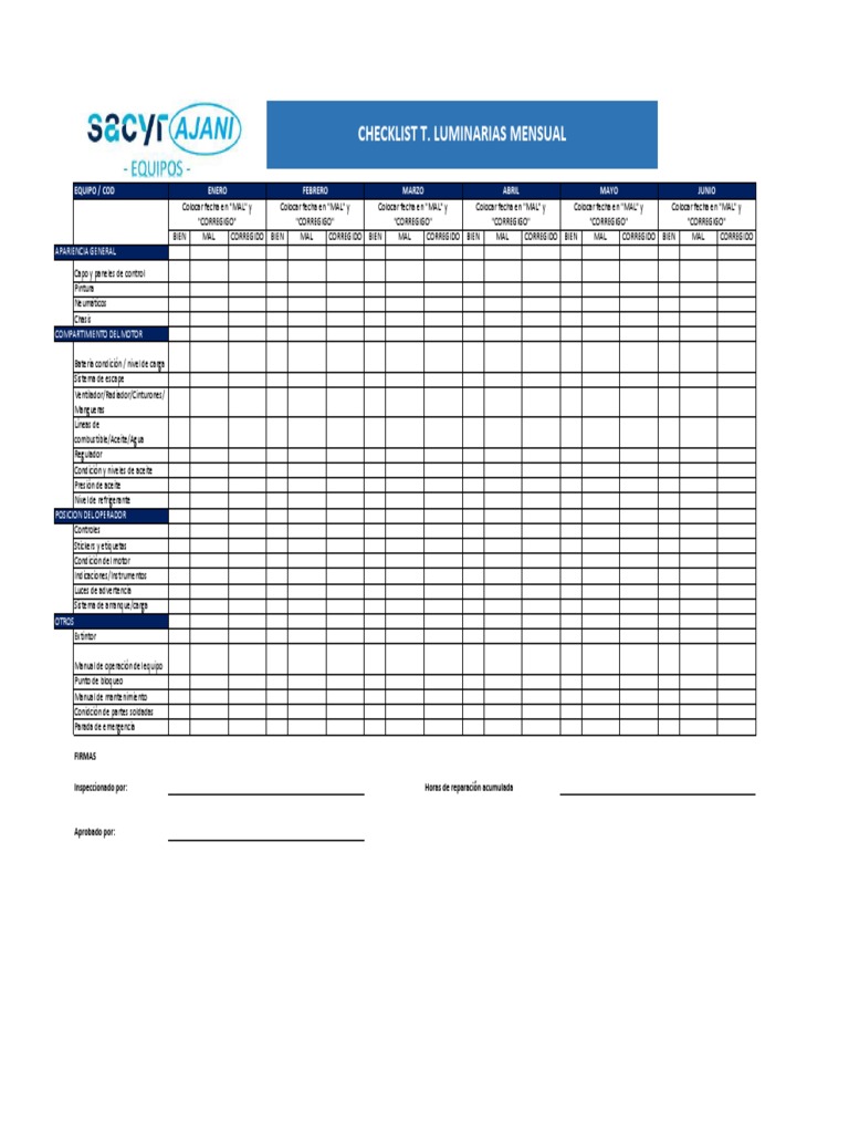 Checklist Mensual de Luminaria | PDF | Tecnologías automotrices | Coche