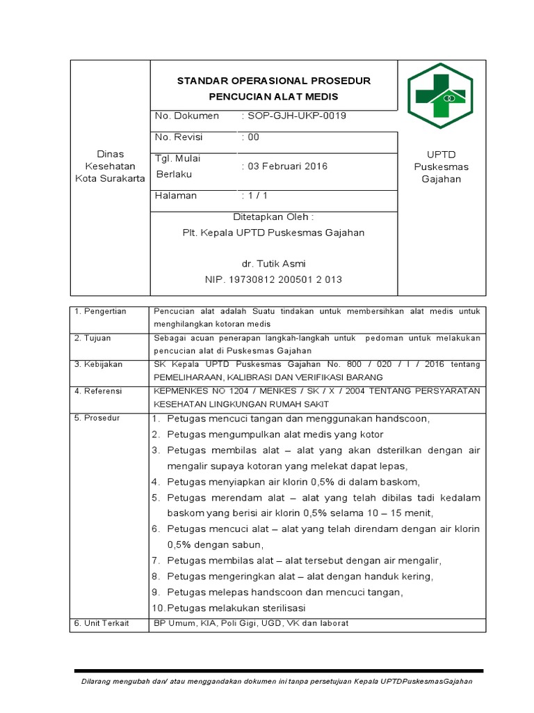 Sop Pencucian Alat Medis | PDF