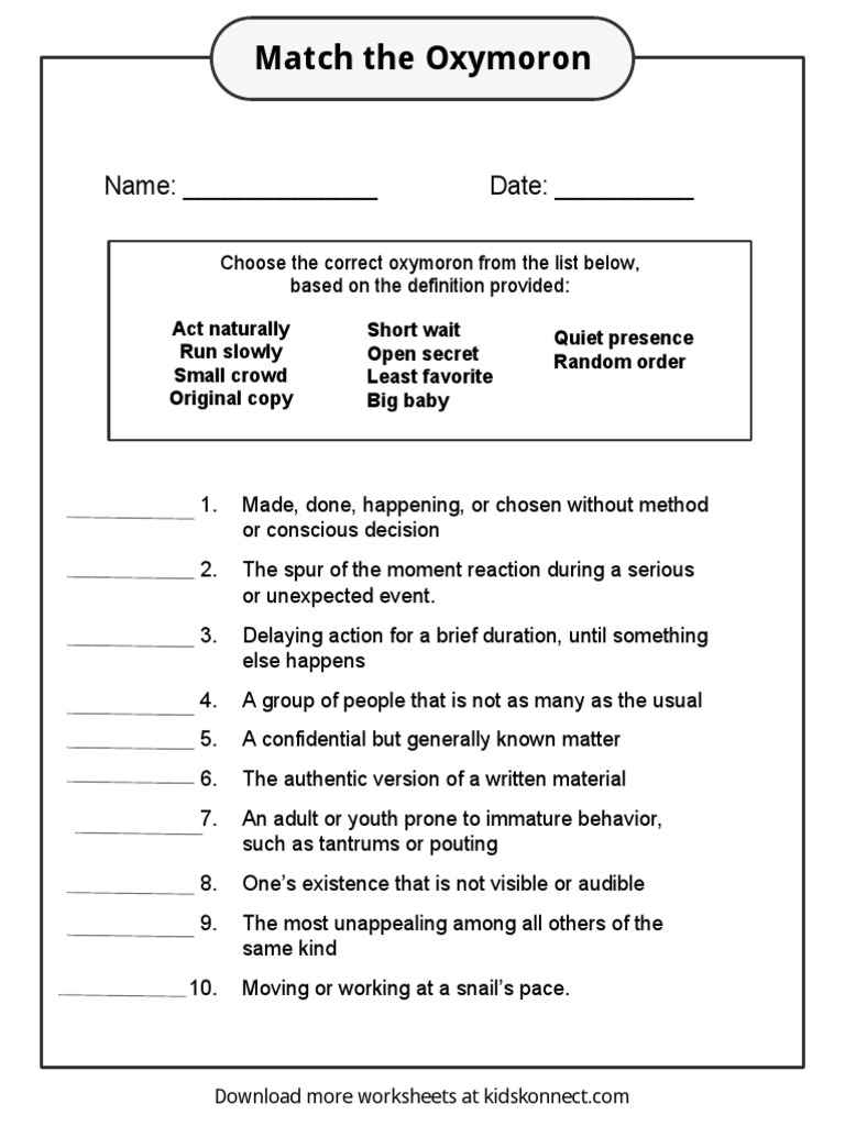 Oxymoron Worksheets | PDF | Language Arts & Discipline