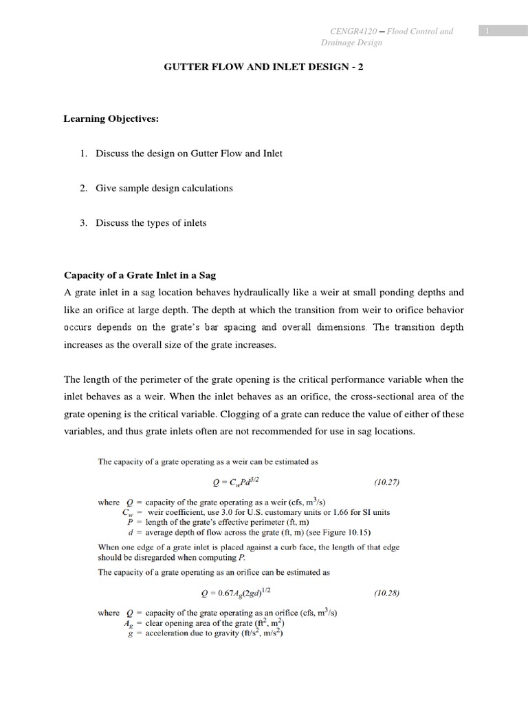 Gutter Flow and Inlet Design - 2 | PDF | Storm Drain | Flood