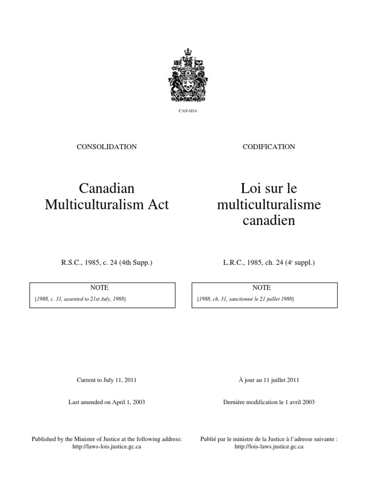Canadian Multiculturalism Act 1988 | PDF | Multiculturalisme | Canada