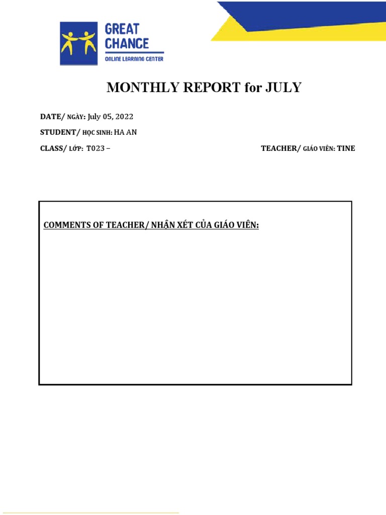 Monthly Report Template Non Ielts | PDF