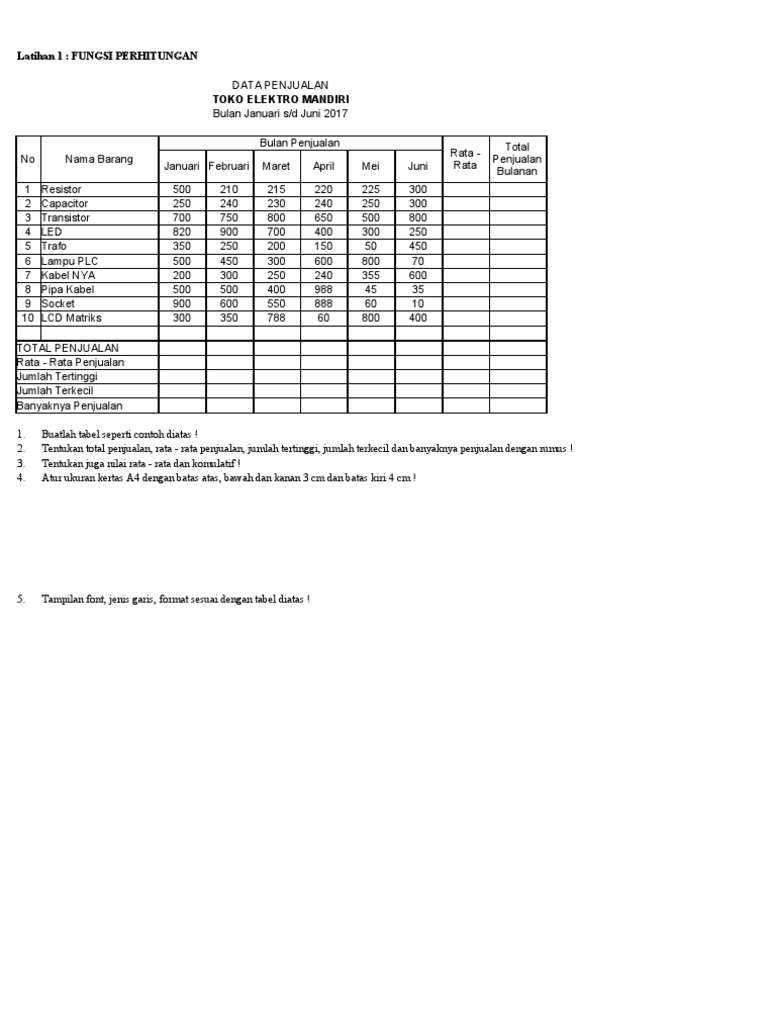 Latihan Soal Spreadsheet | PDF