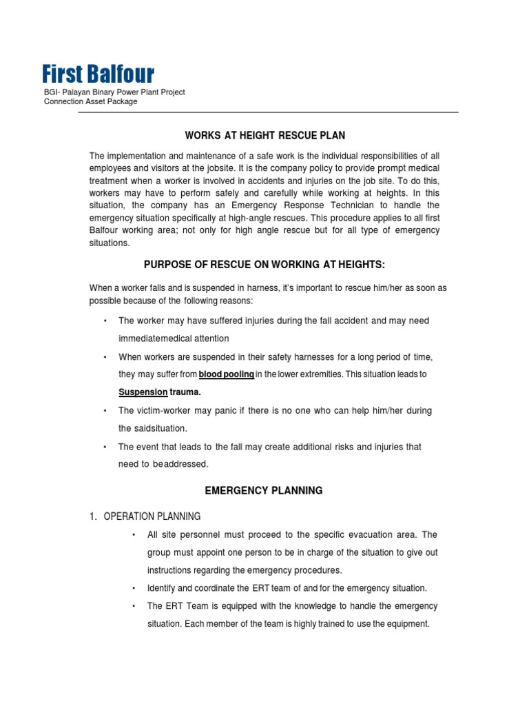Works at Height Rescue Plan Guide | PDF | Emergency | First Aid