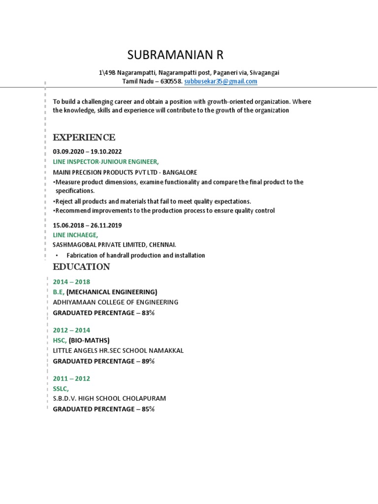 Subbu Resume Neww | PDF | Engineering