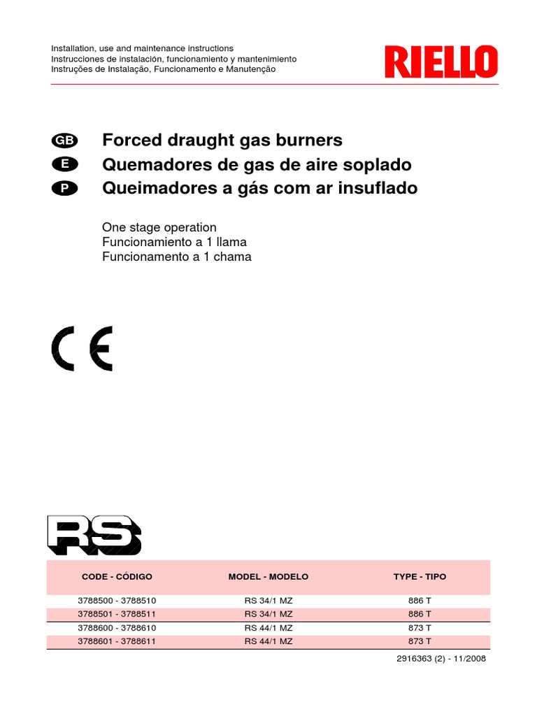 Riello RS 34 - 1 44 - 1 | PDF | Tornillo | Cantidades fisicas