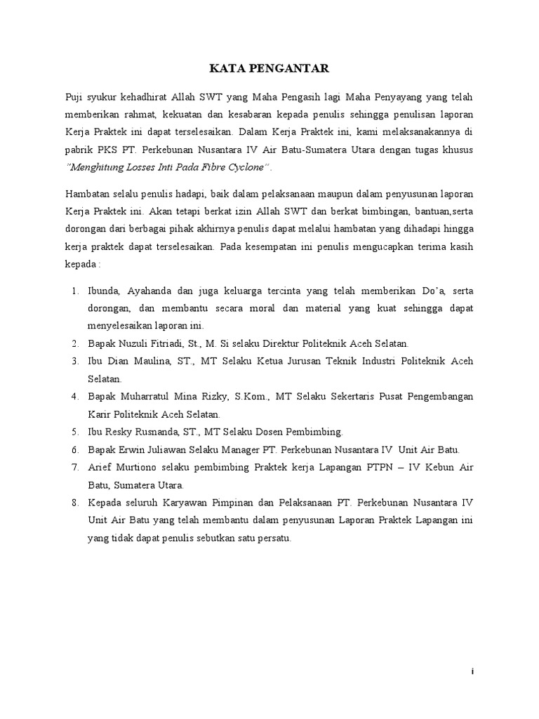 Kata Pengantar PKL | PDF