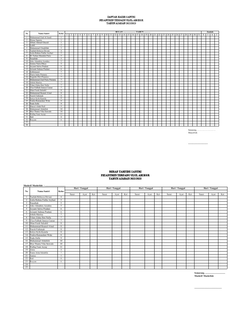 Presensi Dan Rekap Tahfidz | PDF