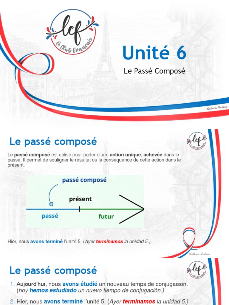 Cours de Français A1 U6 Le Passé Composé | PDF | Verbe | Morphologie ...