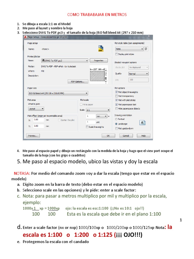 COMO TRABABAJAR EN METROS EN AUTOCAD y Seleccionar La Escala | PDF