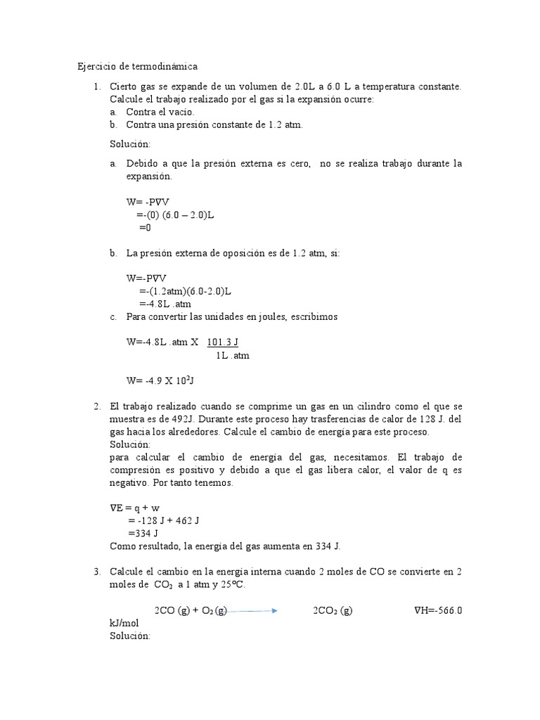 Ejercicio de Termodinámica | Descargar gratis PDF | Gases | Calor