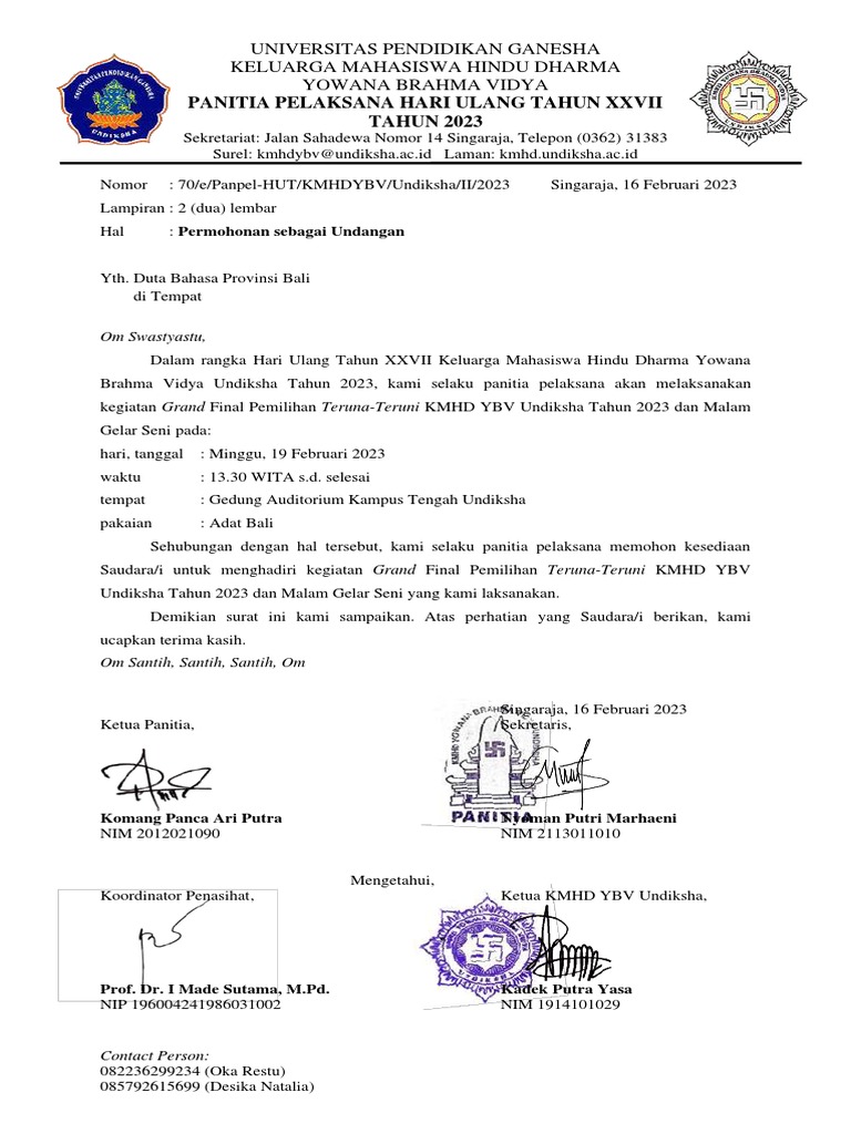 Surat Undangan Duta Bahasa Provinsi Bali | PDF