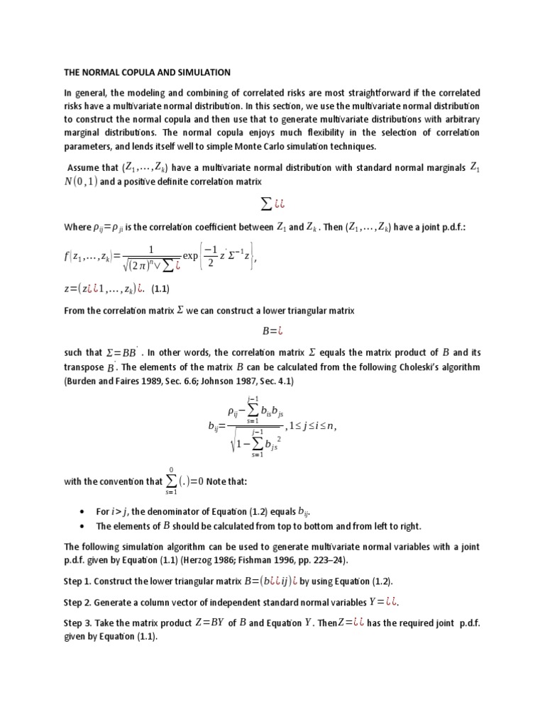 The Normal Copula And Simulation Pdf Matrix Mathematics Normal Distribution