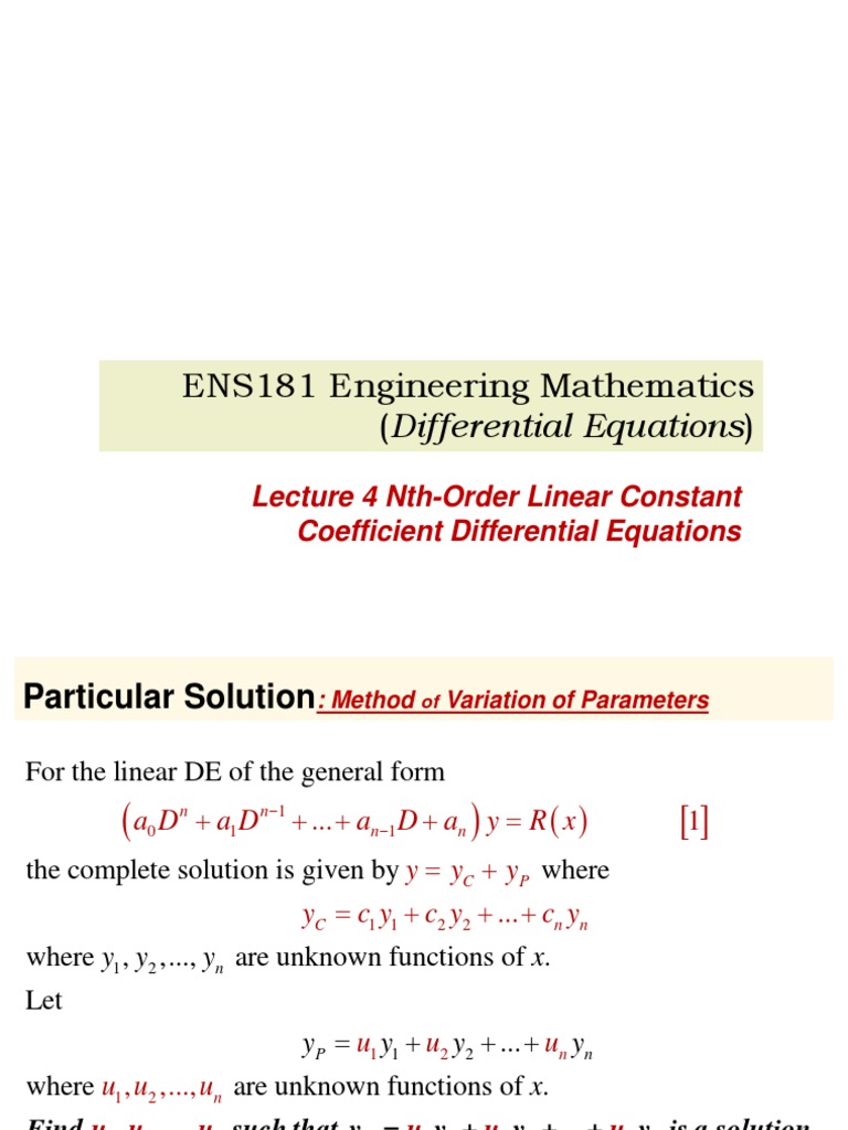 Es81 Lec4 NTH Order LCCDE MVP | PDF | Ordinary Differential Equation ...