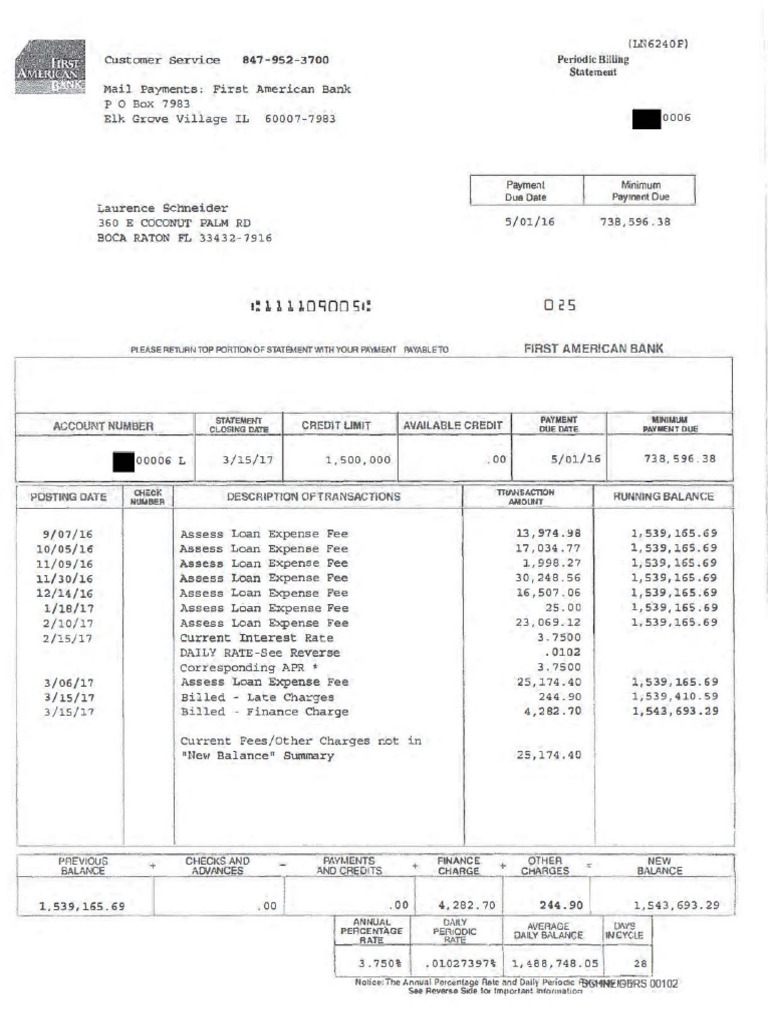 SCHNEIDERS (00102) Peridic Billing Statement Ending 03.15.2017 ...